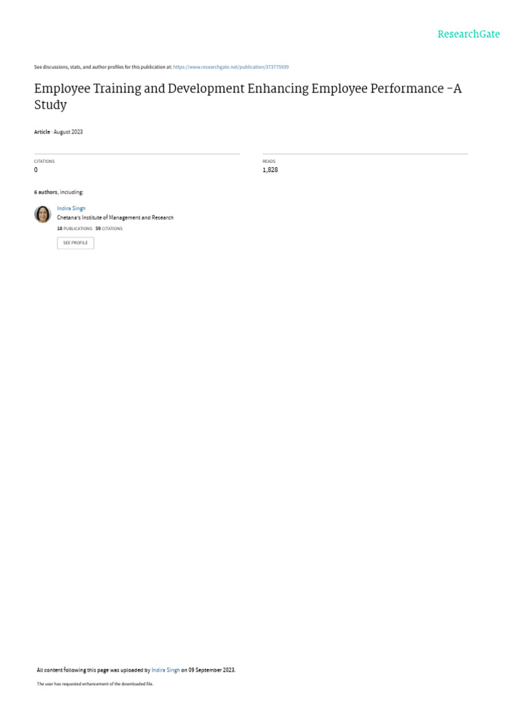 Employee Training and Development Enhancing Employee Performance - A ...