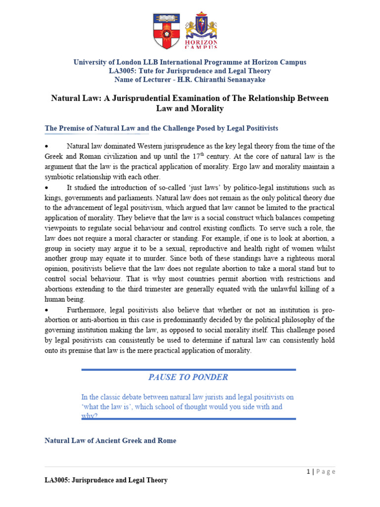 Natural Law - A Jurisprudential Examination of The Relationship Between Law and Morality | PDF ...