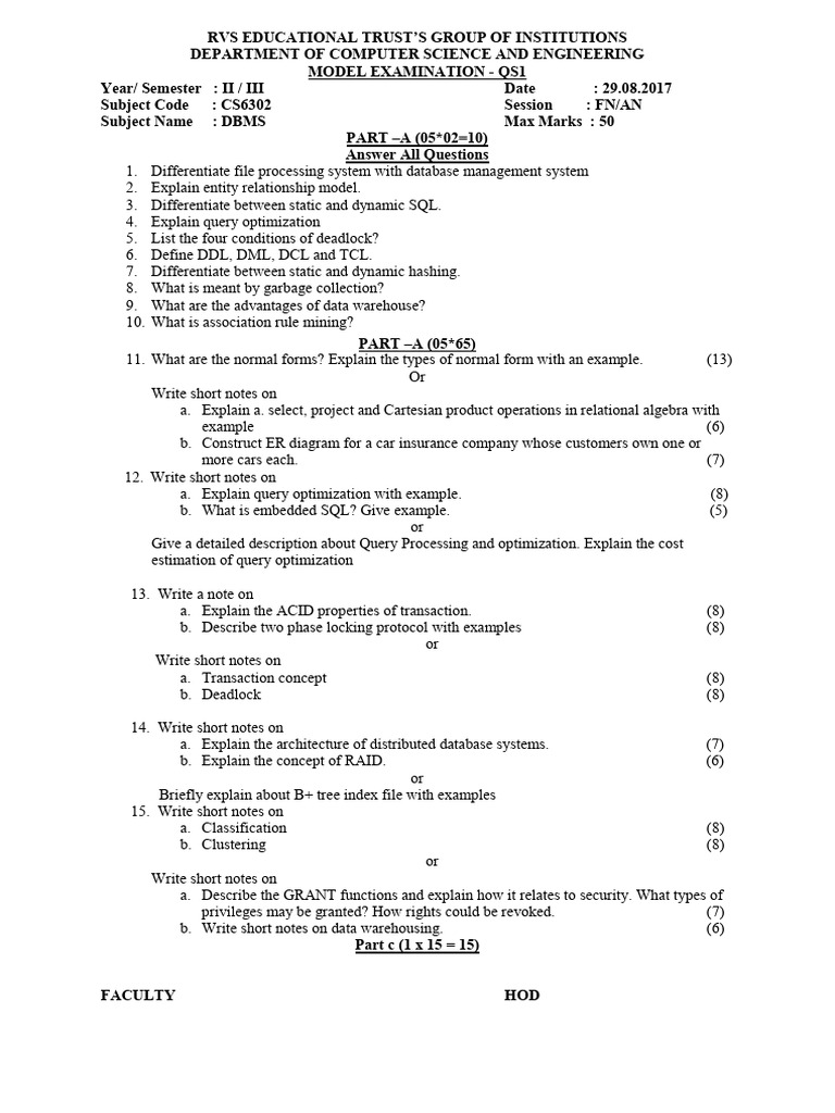 DBMS Exam for Computer Science Students | PDF | Databases | Sql