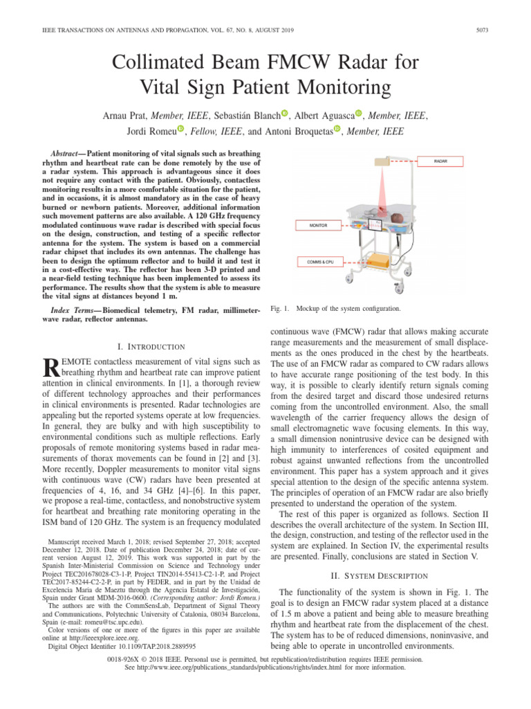 Collimated Beam FMCW Radar For Vital Sign Patient Monitoring | PDF | Radar | Antenna (Radio)