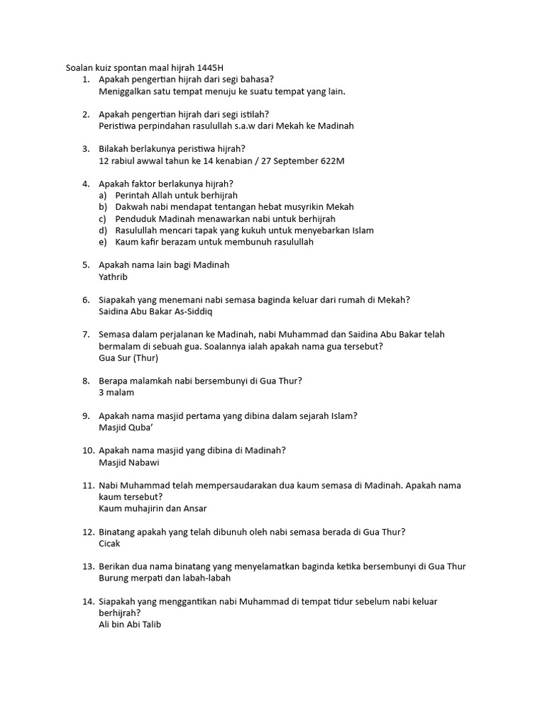 Soalan Kuiz Maal Hijrah 2023 | PDF | Agama & Spiritualitas