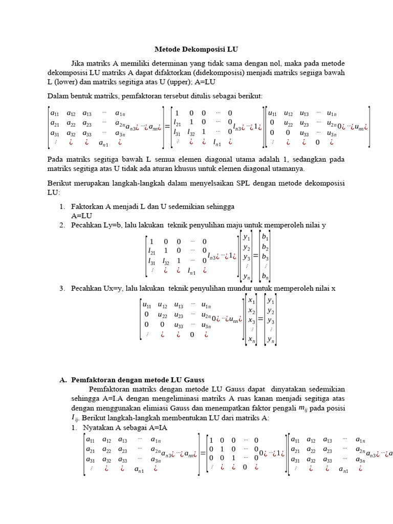 Metode Dekomposisi LU Matriks | PDF