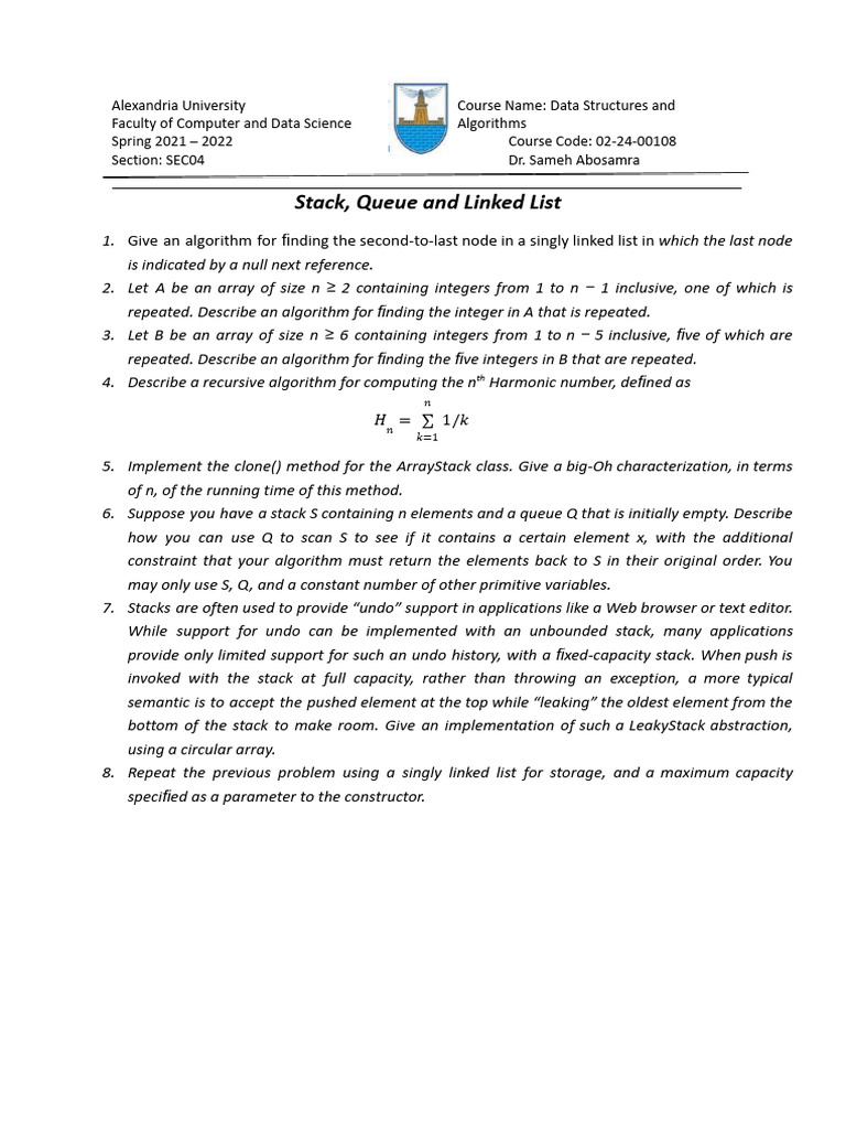 SEC04 - Queue, Stack and Linked Lists | PDF