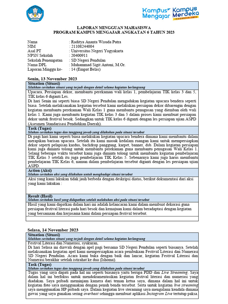 Laporan Mingguan Kampus Mengajar | PDF