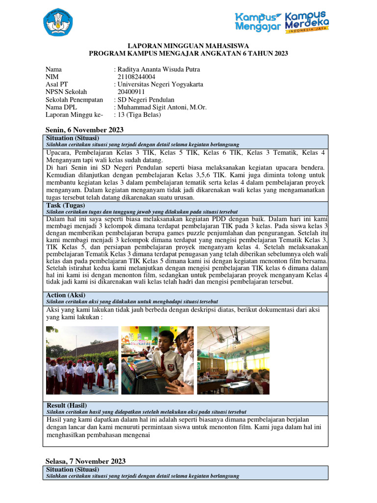 Laporan Mahasiswa KM 6 Minggu Ke 13 - Raditya Ananta Wisuda Putra | PDF Laporan Mahasiswa KM 6 Minggu Ke 13 - Raditya Ananta Wisuda Putra | PDF