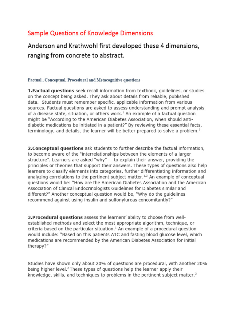 Knowledge Dimensions | PDF | Metacognition | Learning