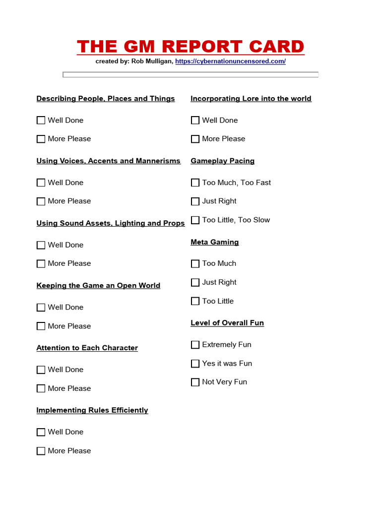 GM Report Card | PDF