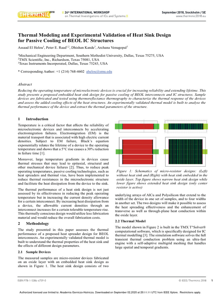 Thermal Modeling and Experimental Validation of Heat Sink Design For Passive Cooling of BEOL IC ...