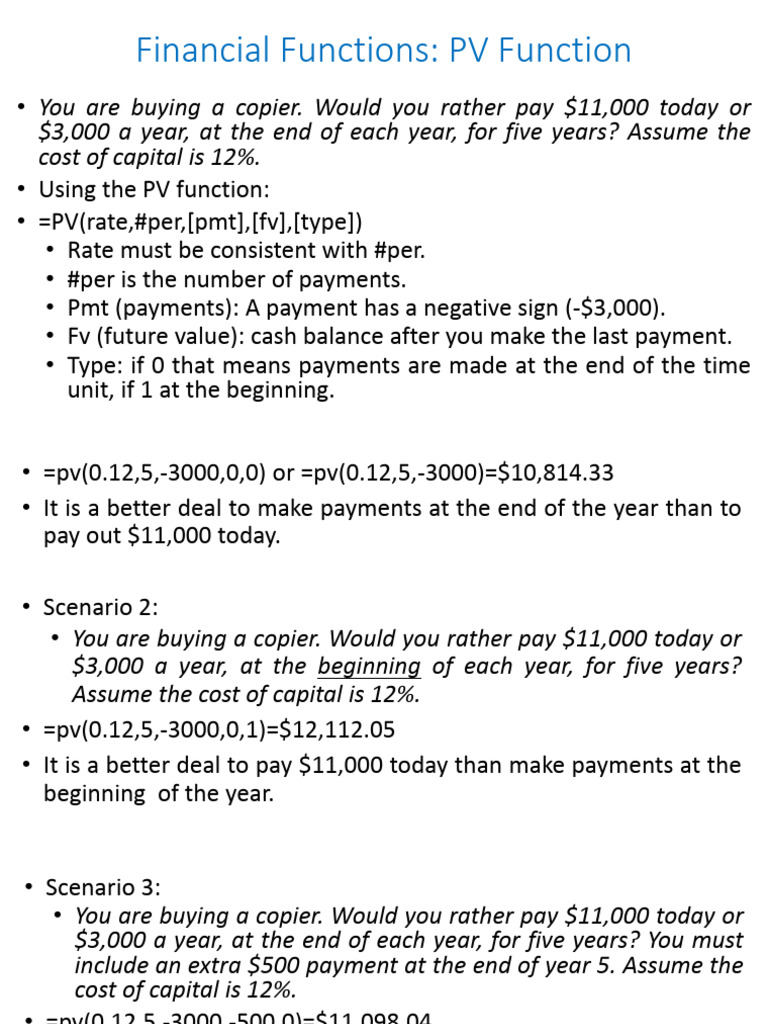 Class 4 Excel Finance Functions | PDF | Depreciation | Business
