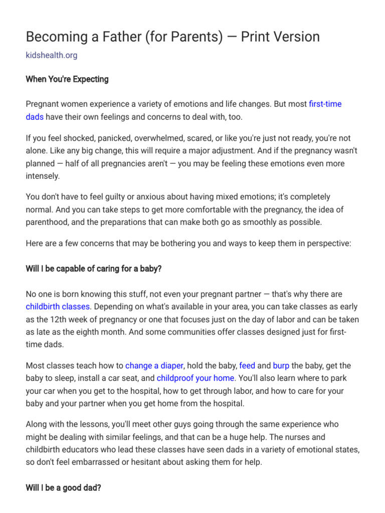 Becoming A Father (For Parents) - Print Version - KidsHealth | PDF ...