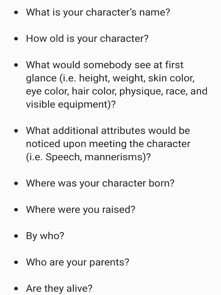 20 Questions For Character Creation | PDF
