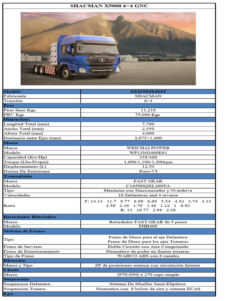 SHACMAN X5000 6x4 GNC | PDF | Tecnologías automotrices | Vehículos