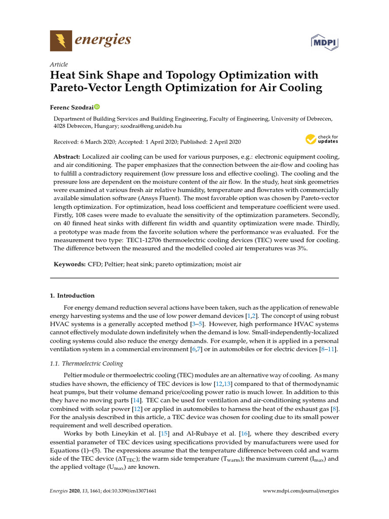 Heat Sink Shape And Topology Optimization With Pareto Vector Length Optimization For Air Cooling