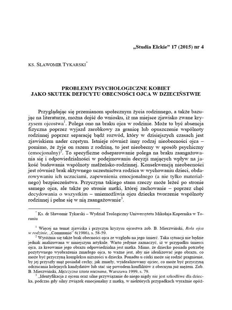 Problemy Psychologiczne Kobiet Jako Skutek Deficytu Obecności Ojca W ...