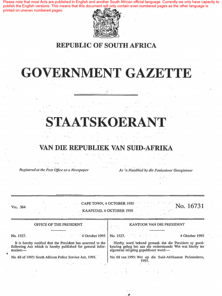 Act 68 of 1995 | PDF | Arrest Warrant | Criminal Procedure In South Africa