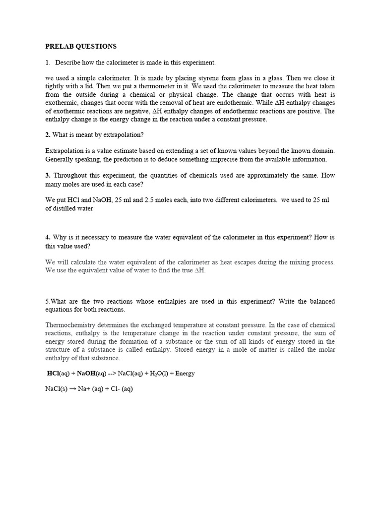 Chemistry Experiment 5 Prelab | PDF