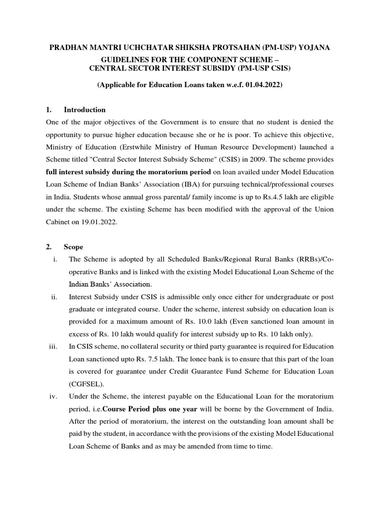 PM-USP CSIS Guidelines for Education Loans | PDF | Loans | Interest