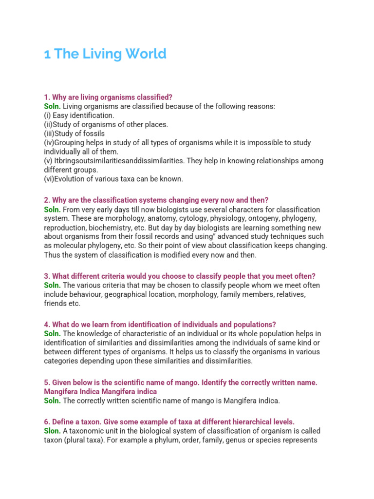 Living World Ncert Soln | PDF | Species | Taxonomy (Biology)