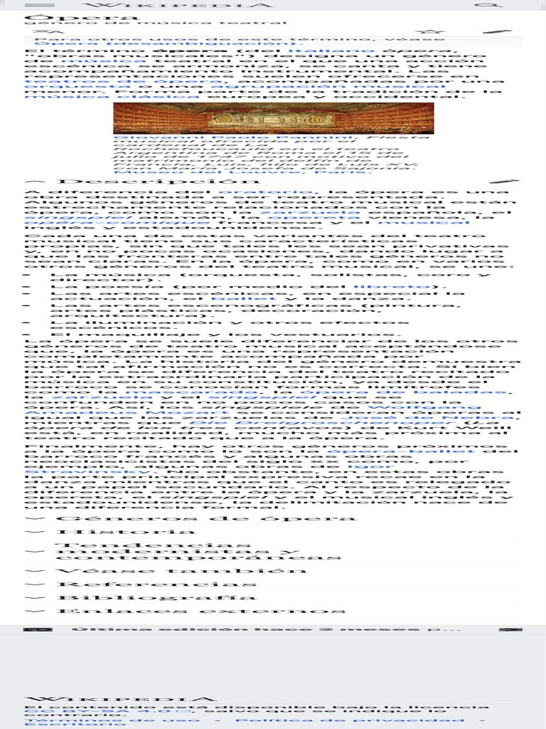 Ópera - Wikipedia, La Enciclopedia Libre | PDF | Ópera | Teatro