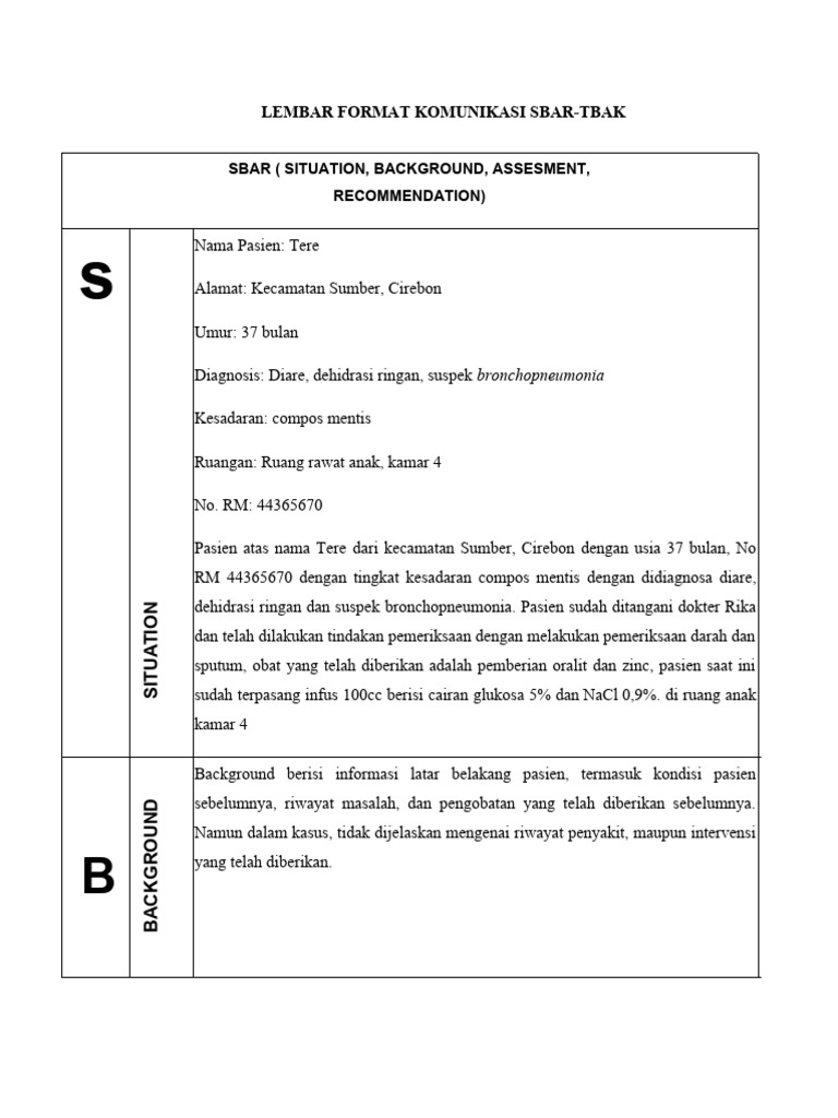 Lembar Format Komunikasi Sbar | PDF