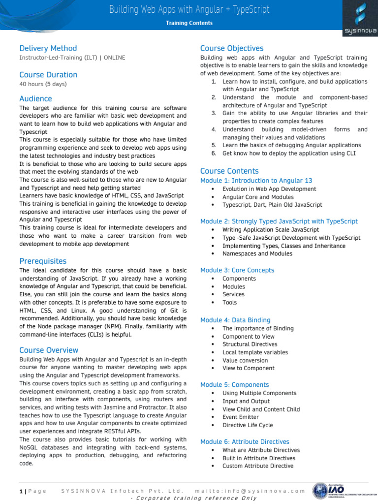 Angular And Typescript Web App Course Pdf World Wide Web Internet And Web