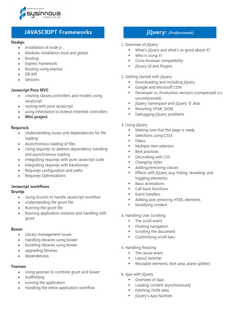 Javascript Jquery Html5 Css3 Angularjs Contents Customized Pdf J Query World Wide Web