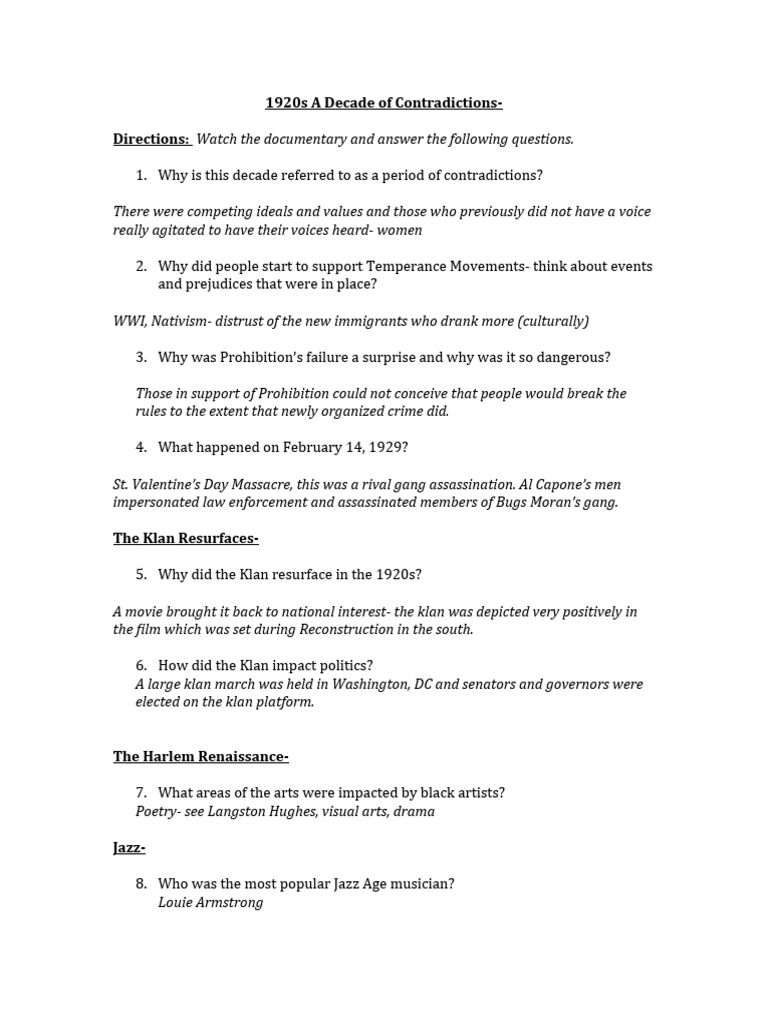 1920s A Decade of Contradictions | PDF