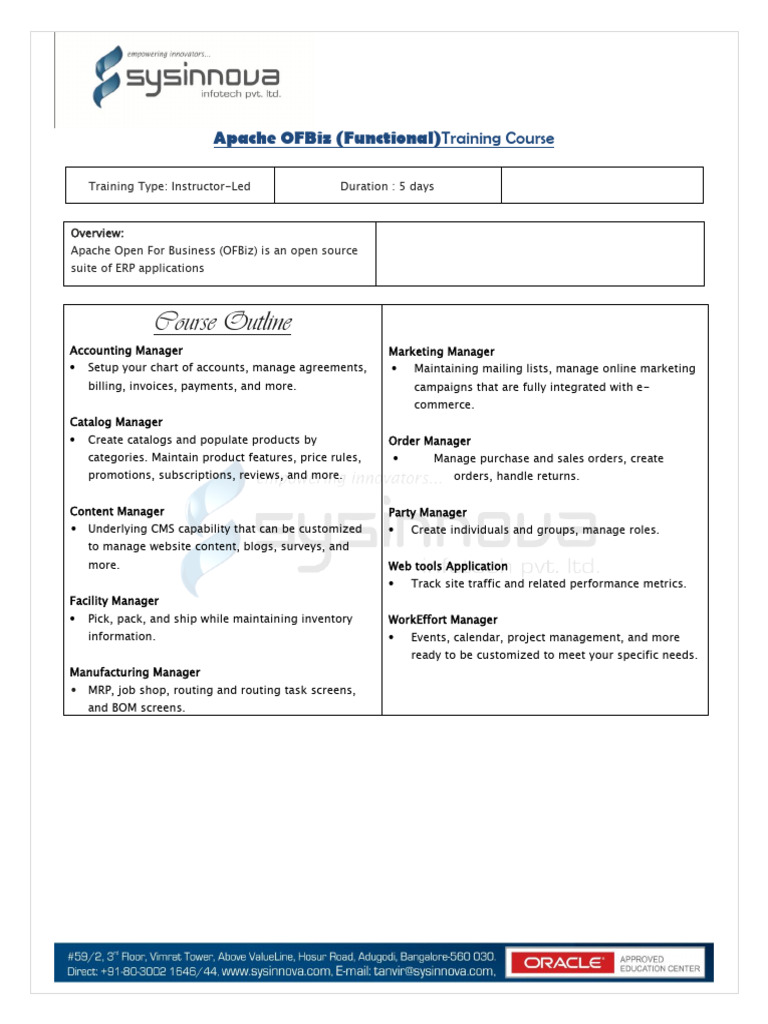 Apache OFBiz (Functional) Training Contents - 5 Days | PDF | Business | Finance & Money Management