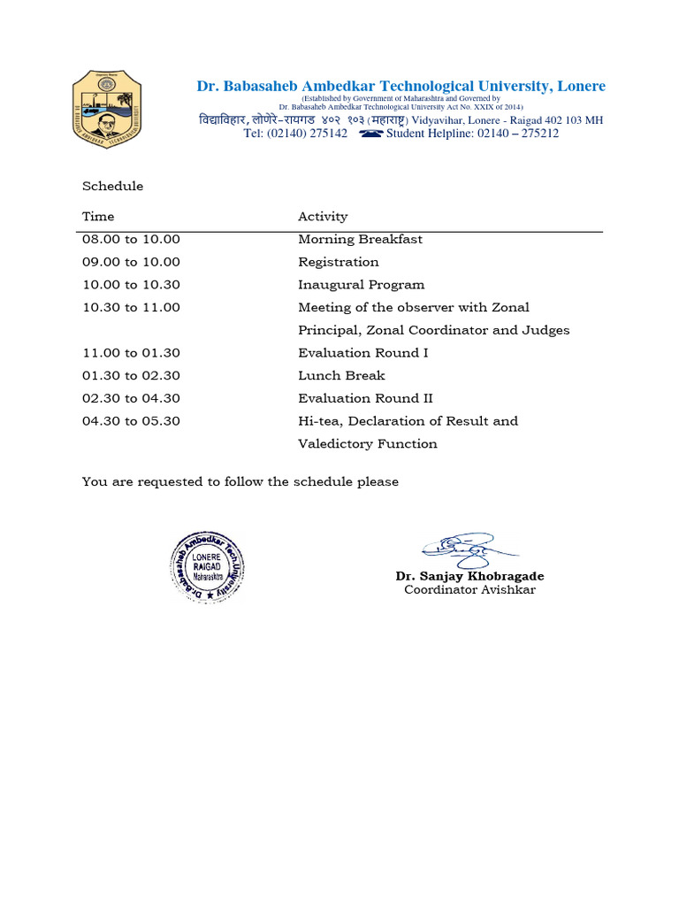 Schedule For Zonal Level Round | PDF