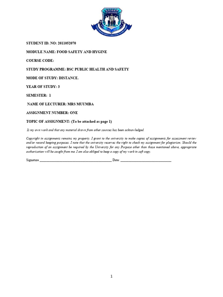 Food Safety and Hygine in Hospitality Industry Assignment | PDF | Food ...