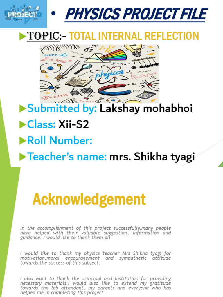 Topic:-: Total Internal Reflection | PDF | Refraction | Reflection (Physics)