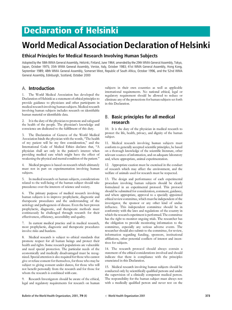 Helsinki Declaration | Download Free PDF | Informed Consent | Experiment