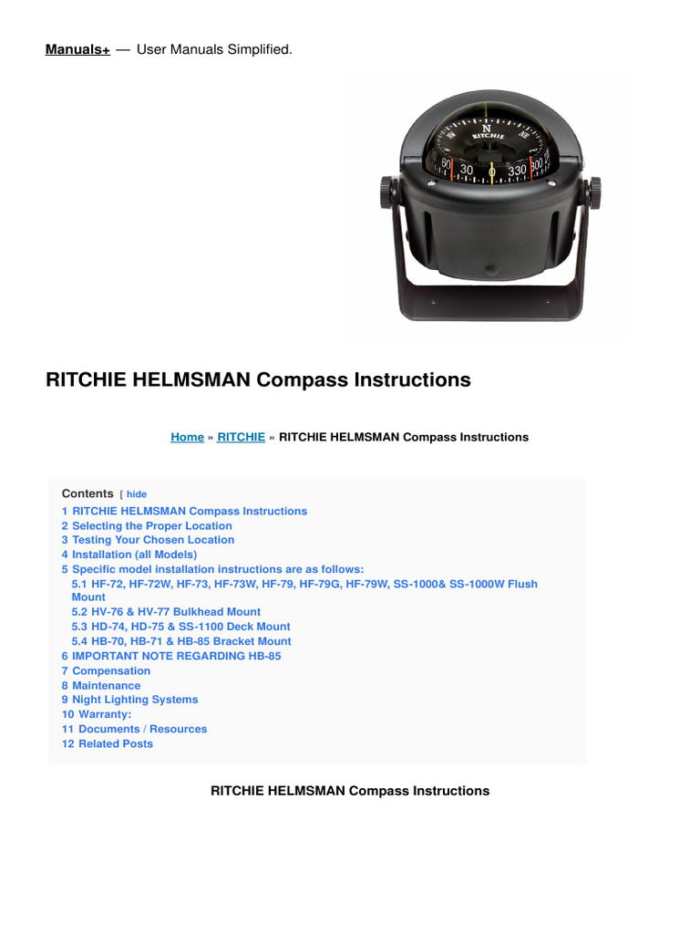 Ritchie Helmsman Compass Installation Guide | PDF | Compass ...