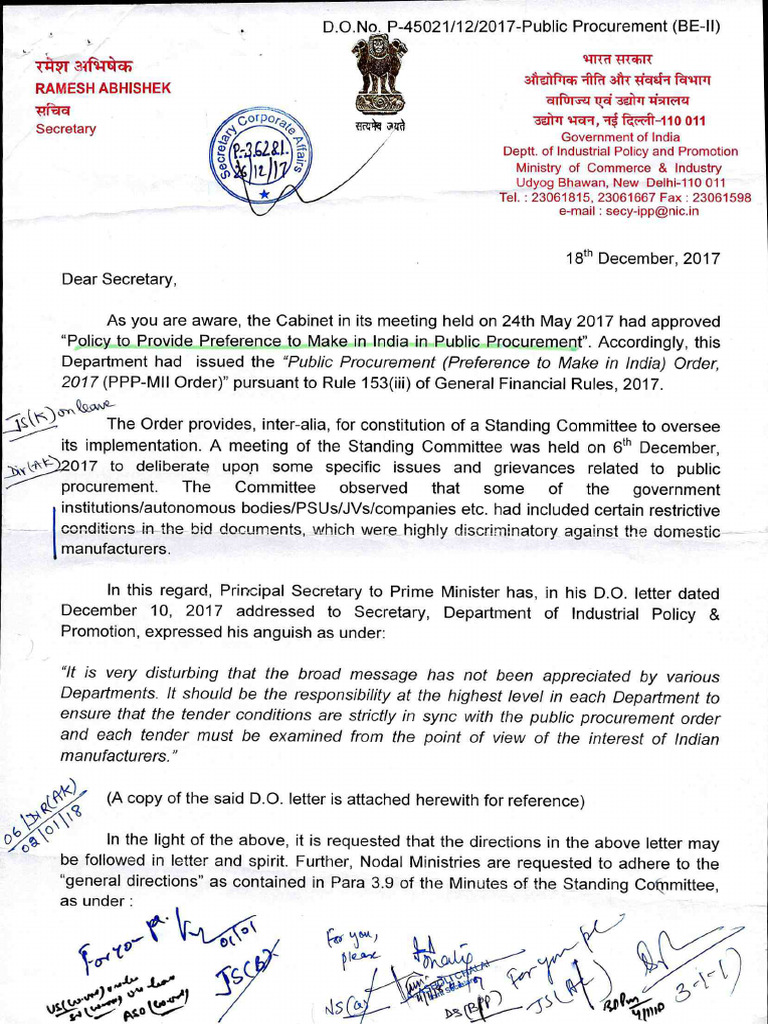 Annexure 5 - DIPP - Letter - 18.12.2017 | PDF