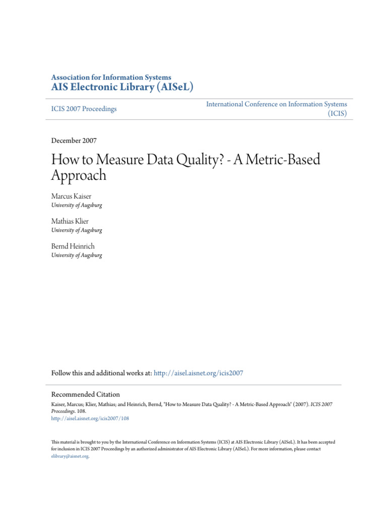 How To Measure Data Quality - A Metric-Based Approach | PDF | Conceptual Model | Data Quality