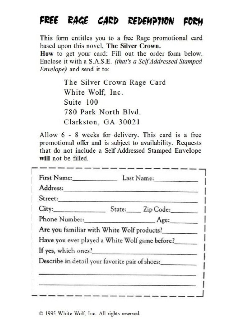 Free Rage Card Redeem Form | PDF