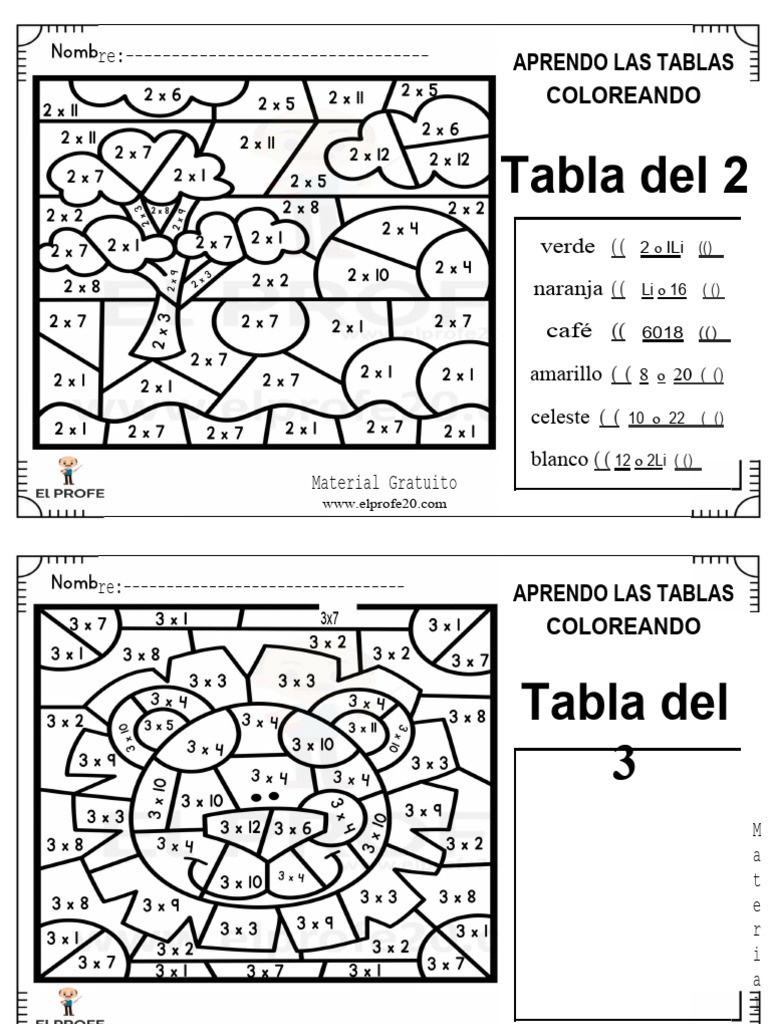 Fichas Aprendo Las Tablas de Multiplicar Coloreando Elprofe20 | PDF ...