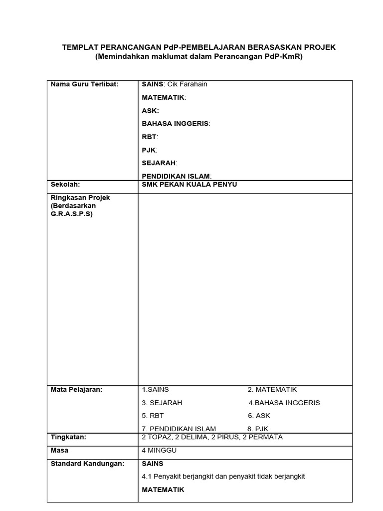 RPH PBL KMR Fasa 2 | PDF | Pengembangan Diri | Sains & Matematika