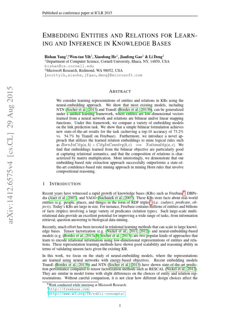 E E R L - I K B: Mbedding Ntities and Elations For Earn Ing and ...