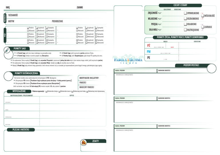 Fabula Ultima - Karta Postaci | PDF