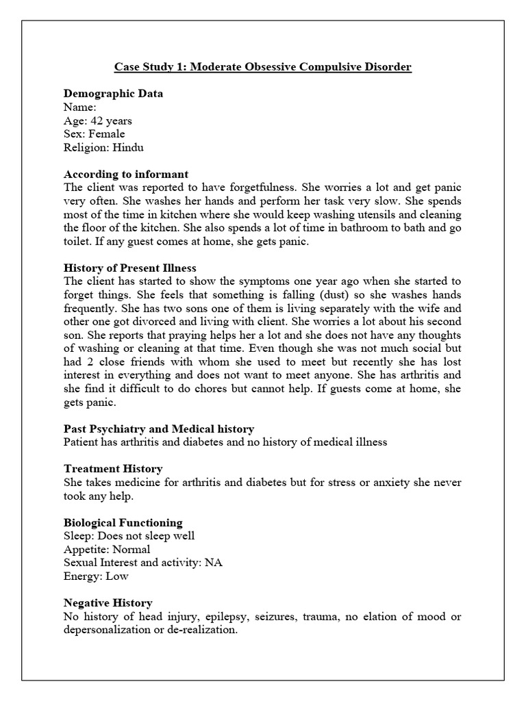 Moderate OCD Case Study Analysis | PDF | Obsessive–Compulsive Disorder ...