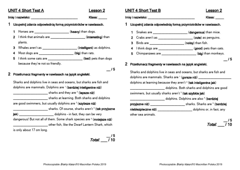 Comparative Adjectives Test | PDF | Dolphin | Mammals