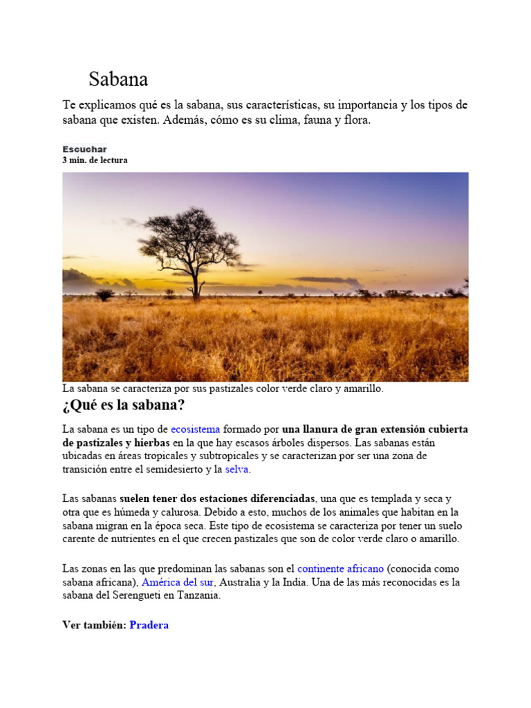 Ecosistema Sabanas | Descargar gratis PDF | Sabana | Clima templado
