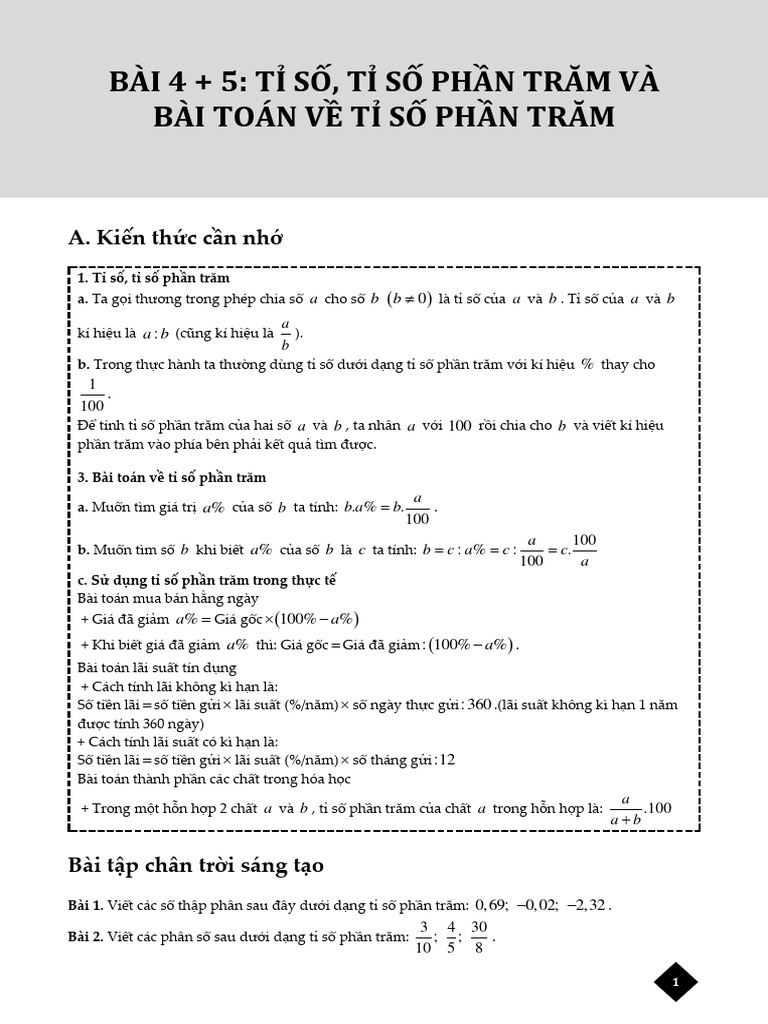 BÀI 4+5 TỈ LỆ VÀ CÁC BÀI TOÁN VỀ TỈ LỆ (p1) | PDF