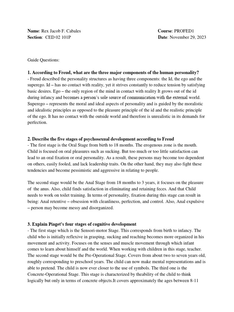 Guide Questions - Profed | PDF | Cognitive Development | Id