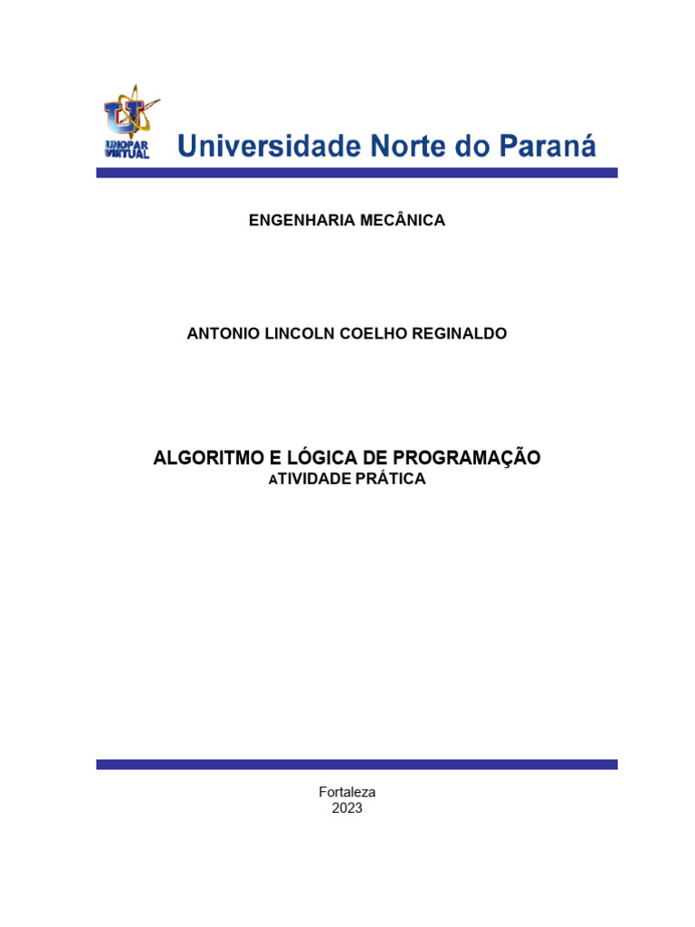 Algoritmo e Lógica de Programação - Atividade Prática | PDF ...