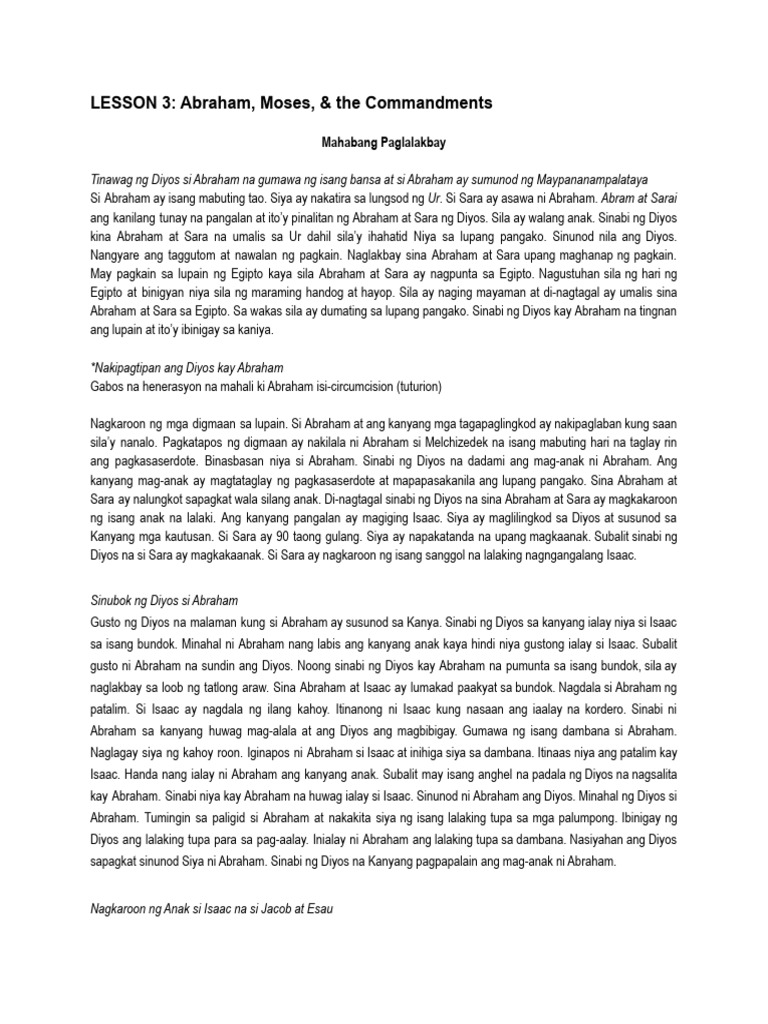 LESSON 3 - Abraham, Moses, & The Commandments | PDF