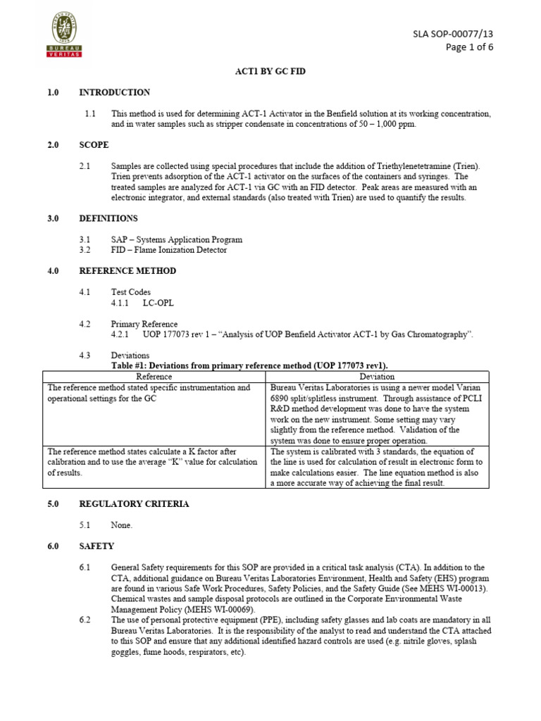 Act-1 Sop | PDF | Gas Chromatography | Laboratories