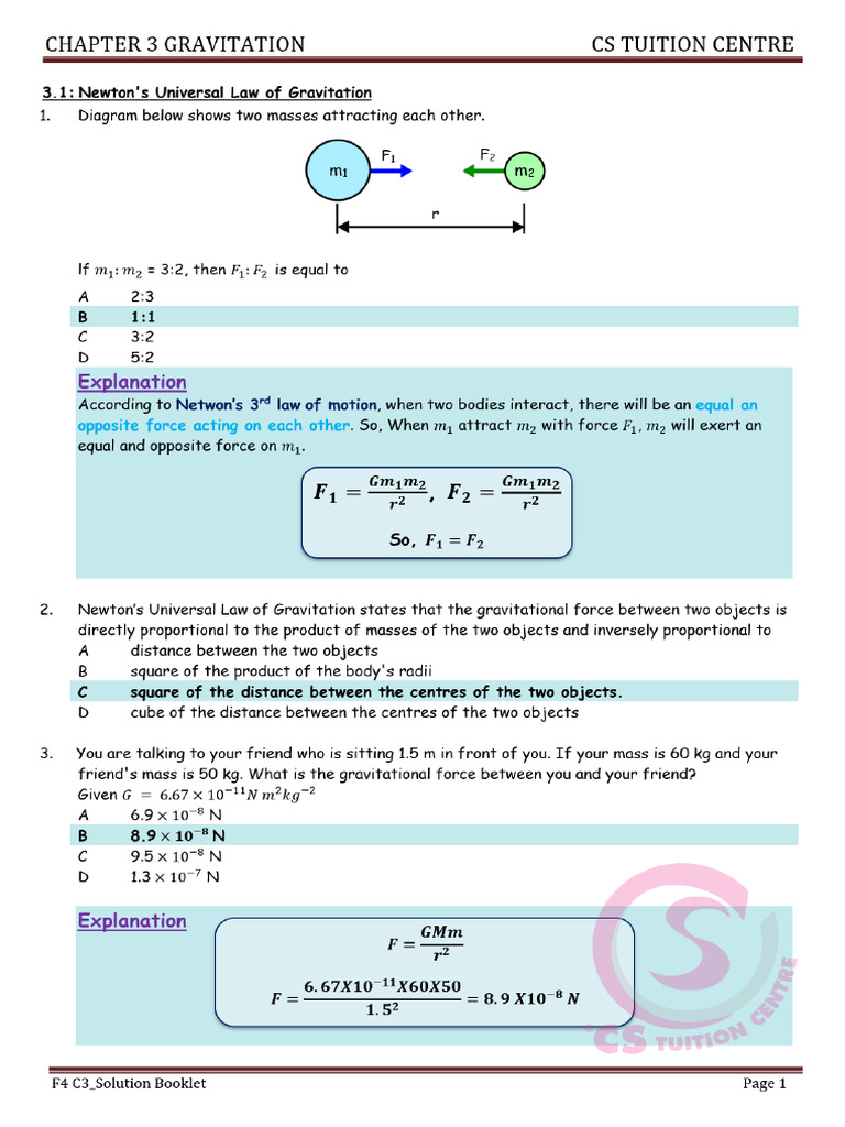 2023 F4C3 PHY Gavitation Obj Solution Booklet | PDF