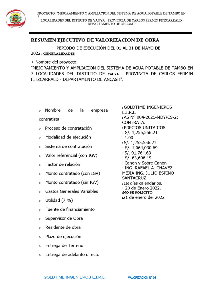 Resumen Ejecutivo de Valorizacion | PDF